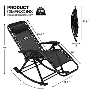 MoNiBloom Rocking Lounger Outdoor Chair Set of 2, Portable High Back Compact Foldable Reclining Zero Gravity Lounge Patio Rocking Chair with Adjustable Armrest and Footrest for Beach Yard Pool Outdoor
