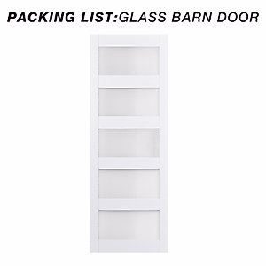 COSHOMER 42in x 84in 5-Panel Sliding Glass Barn Door Only, Easy Assembly, Waterproof, Frosted Glass - Fit Max Opening Size 40in x 82in and Min Track Length 7FT, White