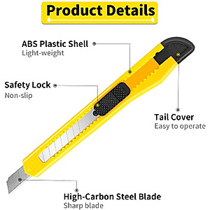 DIYSELF 96 Pack Box Cutters 100 Pcs 9MM Wide Blades of 60 Degrees, Razor Blades Utility Knife, Box Cutter Retractable, Razor Knife Suitable for Cardboard, Boxes and Cartons (4 Colors)