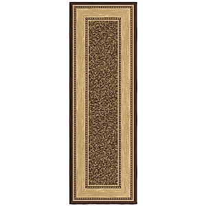 Ottomanson Machine Washable Bordered Design Non-Slip Rubberback 2x5 Traditional Runner Rug for Hallway, Kitchen, Bedroom, Entryway, 20" x 59", Brown