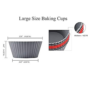 Mirenlife 12 Pack Reusable Nonstick Jumbo Silicone Baking Cups, Cupcake and Muffin Liners, 3.8 Inch Large Size, Red and Gray Colors, Round