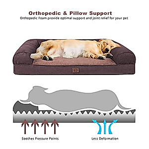 Orthopedic Dog Bed, Bolster Washable Dog Beds for Large Dogs, Orthopedic Sofa Foam Couch Bed with Removable Cover & Nonskid Bottom, Pet Beds for Medium Dogs