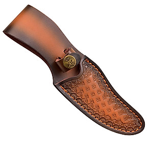 Elk Ridge - Outdoors Fixed Blade Knife - Genuine Damascus Stainless Steel Blade, Rose Wood Handle, Full Tang Construction, Includes Leather Sheath, Hunting, Camping, Survival - ER-299RDM, Brown