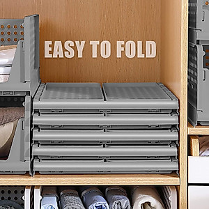4-Pack Folding Wardrobe Storage Box Plastic Drawer Organizer Stackable Shelf Baskets Clothes Closet Containers Bin Cubes ,Home Office Bedroom Laundry Fold Pull Out Drawer Dividers for Clothes,Toys