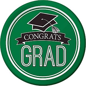 Creative Converting Congrats Grad Green Dessert Plates Party Supplies, Multicolor, 7"""