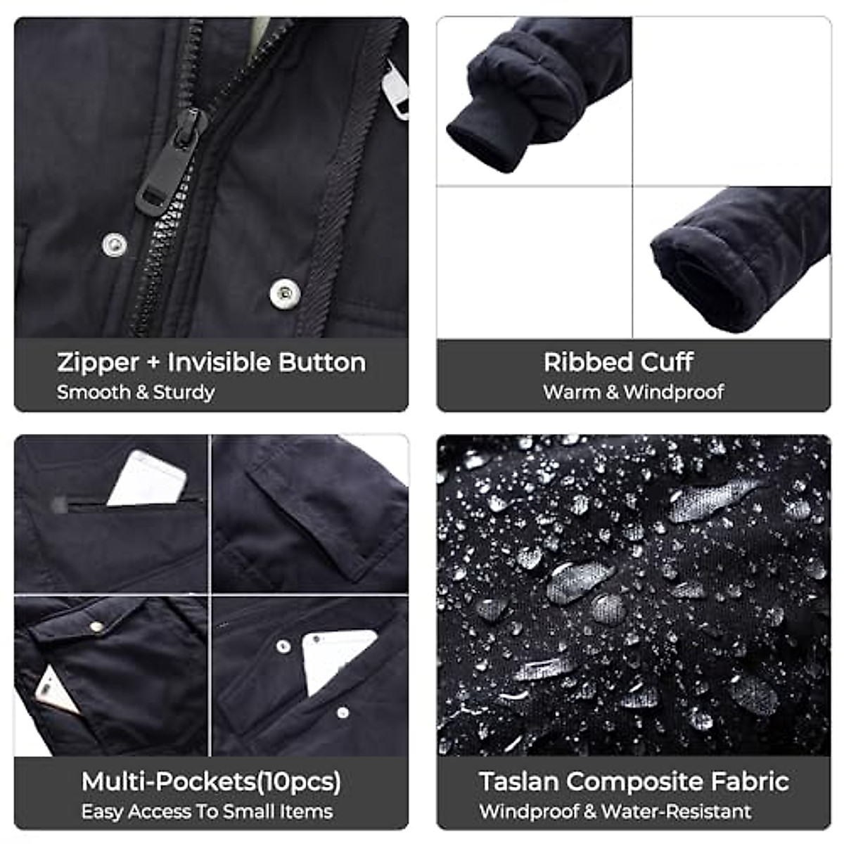 Yozai Men's Winter Coats, Warm Winter Jackets for Mens Ski Snow Jacket Snowboard Water Resistant Jacket Mountain Windbreaker Detachable Hooded Parka Black Medium