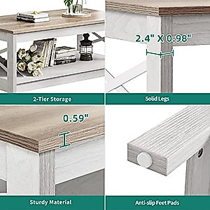 YITAHOME Grey Coffee Table for Living Room,Modern Farmhouse Coffee Table with Storage,2-Tier Center Table for Living Room Wood Living Room Table Accent Cocktail Ends Table with Sturdy Frame