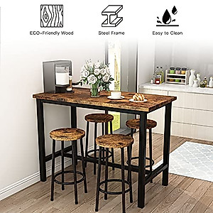 AWQM Bar Table and Chairs Set Industrial Counter Height Pub Table with 4 Chairs Bar Table Set 5 Pieces Dining Table Set Home Kitchen Breakfast Table, Rustic Brown