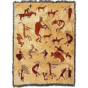 Kokopelli Petroglyphs Blanket - Southwest Cave Rock Art - Gift Tapestry Throw Woven from Cotton - Made in The USA (72x54)