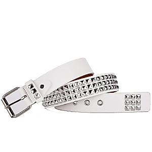 YYHJM 3 Row Pyramid Studded Belts Silver Stud Black Belt PU Leather Punk Goth Metal Belt