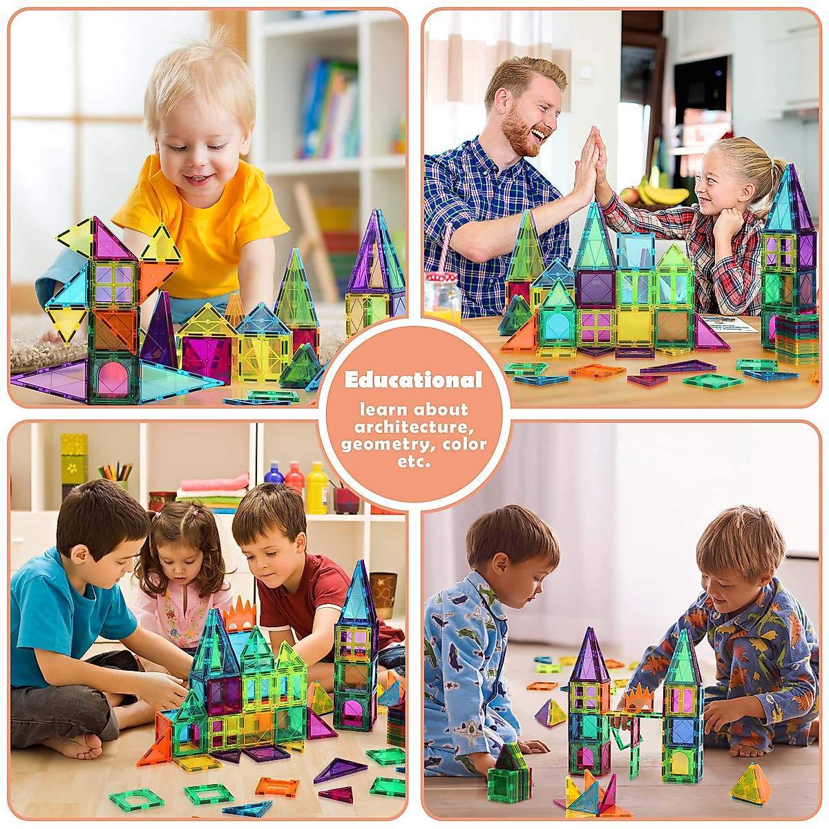 cossy 60 Pcs Magnet Tiles Magnetic 3D Building Blocks Set Educational Construction Toys for 3+ Year Kids with Stronger Magnets, Rivets-Fastened, Educational,Recreational, Conventional