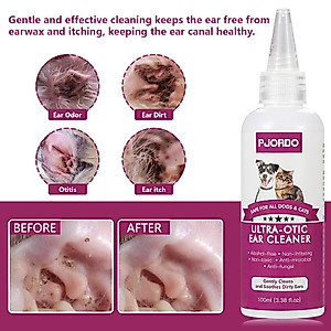 Pjordo Ear Cleaner for Dogs & Cats, Pet Ear Cleaner Solution, Ear Cleaning for Cats, Cat Ear Drops for Wax, Odor, Itchy, Dog Ear Treatment (3.38 oz)