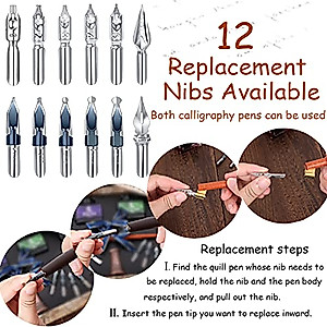 Calligraphy Pen Set - Calligraphy Set For Beginners Includes Oblique Pen Wooden Calligraphy Pen 12 Pen Nibs & 4 Different Color Inks Dip Pen Set Fountain Pen Set Retro Gift