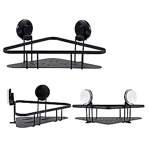 MP PowerGrip RustFree Black Powder Coated Steel Corner Bathroom Shower Shelf, Basket, Caddy Power Suction 4.8 x 5x 3.4 in