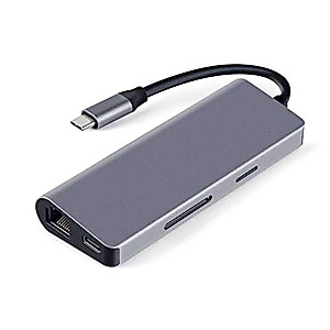 ZPLJ High-Speed USB C Hub 7 in 1 USB C Adapter with 4K HDMI 2 USB 3.0 Ports SD TF Card Reader PD Charging,Gigabit Network Card Compatible USB Hub Adapter Portable