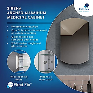 Croydex Sirena, Recessed or Surface Mount, Hang 'n' Lock Easy Installation Medicine Cabinet, 16W x 26H, Aluminum