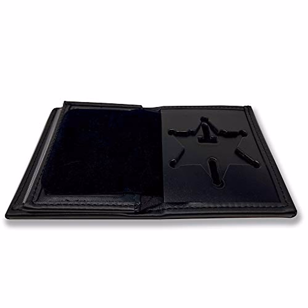 6 Point Star Hidden Badge Bifold WALLET - Genuine Leather Badge 2.9 x 2.57 & ID Holder 2.37 x 3.75 Credit Card WALLET