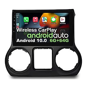IYING 6G+64G Android Car Stereo for Jeep Wrangler 2011 2012 2013 2014 Wireless CarPlay Wireless Android Auto 10.1 Inch Car Radio QLED Touch Screen AM/FM WiFi Dual Bluetooth GPS Navigation Headunit