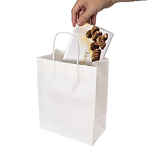 [50 Bags] 8 X 4.5 X 10.5 Kraft Paper Gift Bags Bulk with Handles. Ideal for Shopping, Packaging, Retail, Party, Craft, Gifts, Wedding, Recycled, Business, Goody and (White)