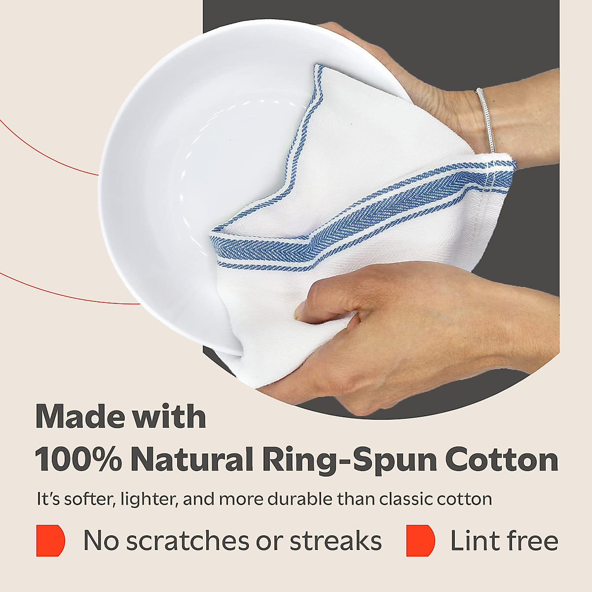 Zeppoli Classic Kitchen Towels - 15 Pack - 14" x 25" - 100% Natural Cotton Kitchen Dish Towels - Reusable Cleaning Cloths - Blue Tea Towels - Super Absorbent - Machine Washable Hand Towels