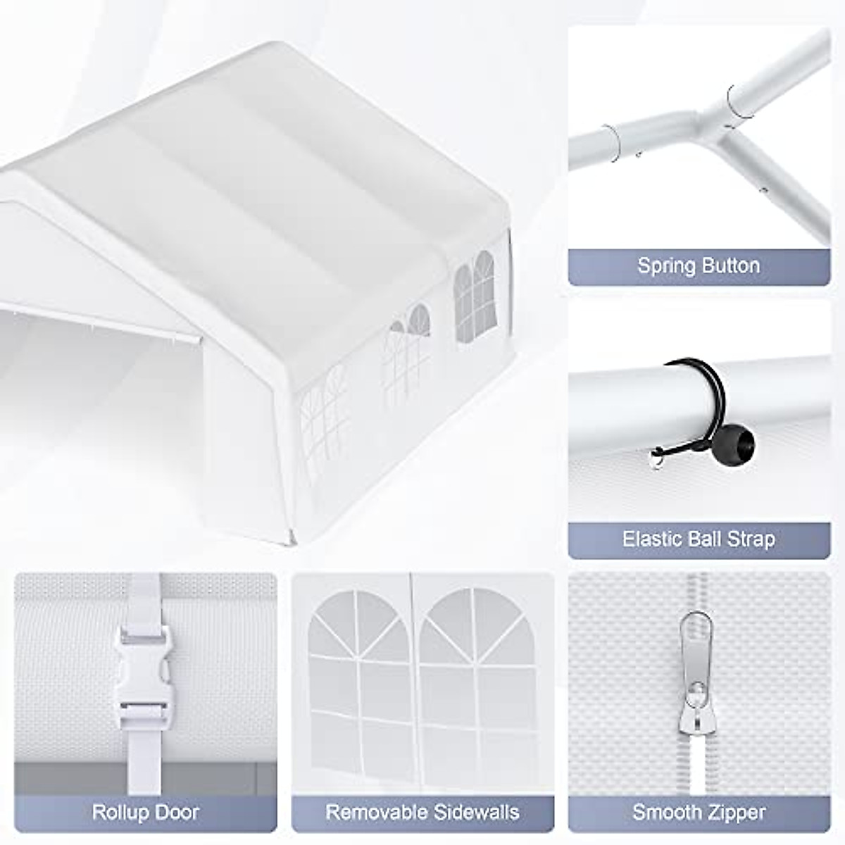 Morngardo Canopy Tent for Parties Heavy Duty 20'x20' Car Tent Metal Carport Portable Garage with Removable Sidewalls, White