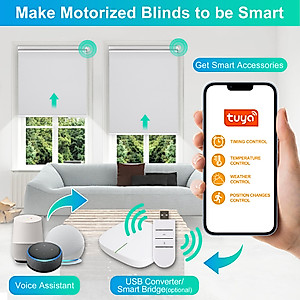 Allesin Motorized Roller Blinds with Remote Control for Windows, Blackout Smart Roller Shade, Battery Powered Electric Smart Blind (White,34" Wx72 H)