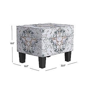 HomePop Home Decor |K7646-A862 | Upholstered Modern Rectangular Storage Ottoman | Hinged Lid Ottoman with Storage for Living Room & Bedroom, Antiqued Ebony Cream