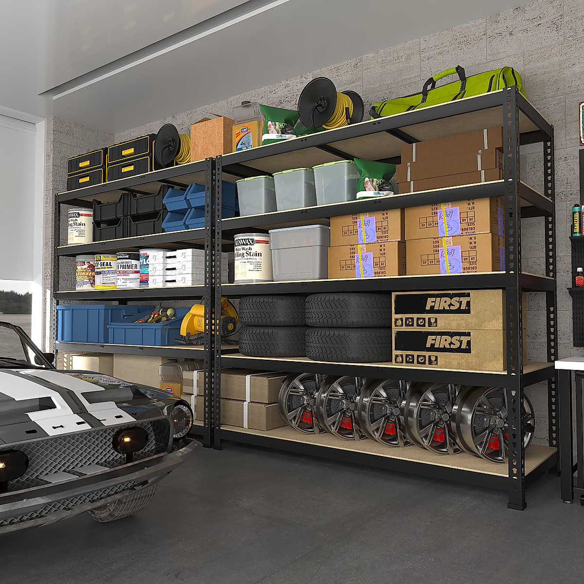 Prilinex Heavy Duty Storage Shelves 48" W x 24" D x 72" H - 5-Tier Adjustable Metal Garage Shelving Unit, Standing Utility Shelf Racks for Pantry Warehouse Kitchen, Black