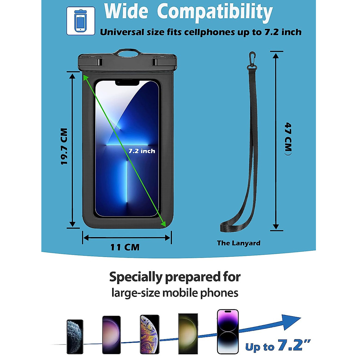 KUXNGUYI Waterproof Phone Pouch [2-Pack with Lanyard],Universal IPX8 Diving Grade Underwater Case,HD Touch Large Cellphone Protector Waterproof Dry Bag Up to 7.2"