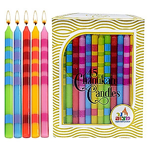 Dripless Chanukah Candles Standard Size - Two Tone Multi Colored Hanukkah Candles Fits Most Menorahs - Premium Quality Wax - 45 Count for All 8 Nights of Hanukkah - by Ner Mitzvah