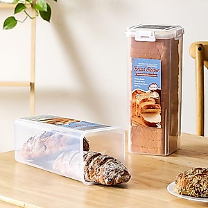 AOZITA Bread Box with Airtight Lid, Bread Storage Container, Bread Loaf Storage Dispenser, Plastic Sandwich Bread Keeper, White Lid, 1 Pack