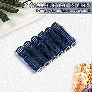12 PCS Small Size Hair Rollers, Self Grip Hair Curlers Hair Dressing Tool, Salon Curly Style Hair Rollers for Short Hair, 0.6 Inch Navy Blue