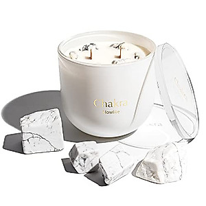 Hidden Label 12oz Howlite Quartz Coconut Lime Crystal Candle, 2 Wood Wicks Scented Crackling Candles, Chakra Collection Meditation Healing Candles with Crystals Inside