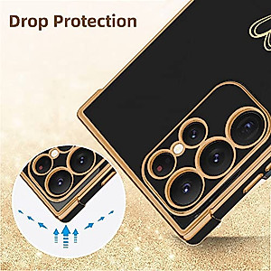 MZELQ Compatible with Samsung Galaxy S22 Ultra Case for Women Cute Luxury Gold Heart Pattern Design, Full Camera Protection & Soft TPU Shockproof Protective Plating Edge Phone Case 6.9 inch 2022 Black