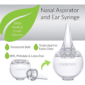 Innovo Hospital Grade Silicone Twister Bulb Baby Ear Syringe and Nasal Aspirator, Sucks Snot and Mucus, Nasal Bulb Ear Syringe, Cleanable and Reusable Clear White
