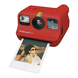 Polaroid GO Instant Mini Self-Timer Portable Camera (Red) Bundle with GO Color Film - 5 Twin Packs, and Instax Film Kit with 3 Magnetic and 10 Hanging Frames and Storage Box (7 Items)