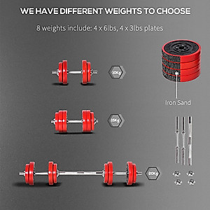Soozier Adjustable Dumbbell Set, 44lbs Convertible to Barbell Weight Set for Home Gym Women and Men Weight Lifting Training
