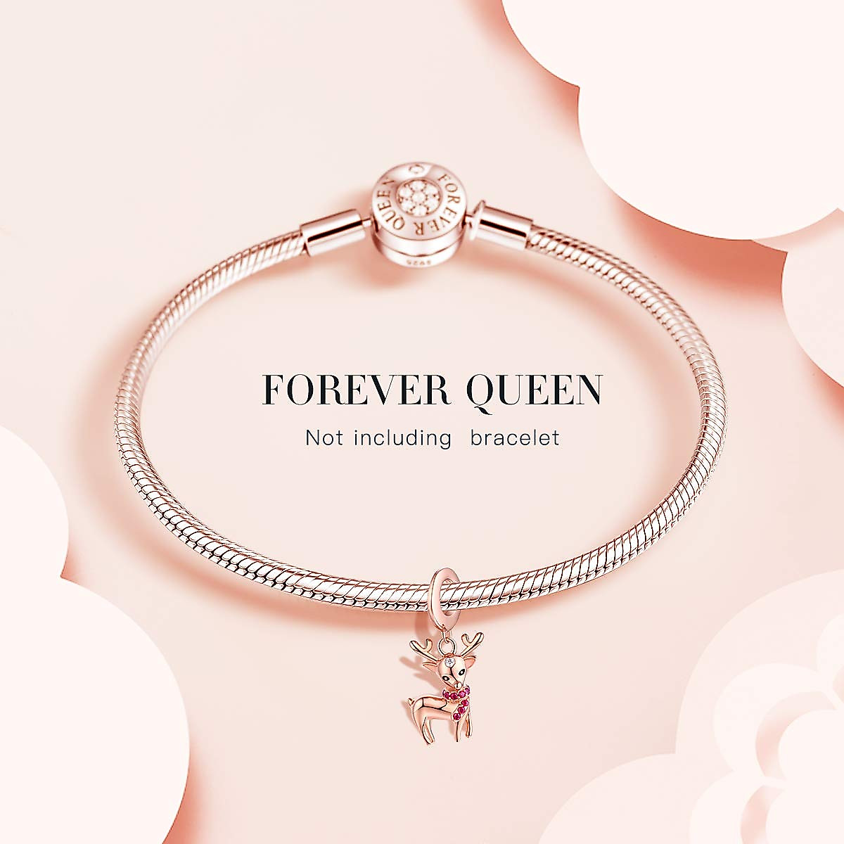 Reindeer Dangle Charm fit for Pandora Charms Bracelets 925 Sterling Silver with Cubic Zirconia Rose Gold Plated Christmas Gift Jewelry for Women and