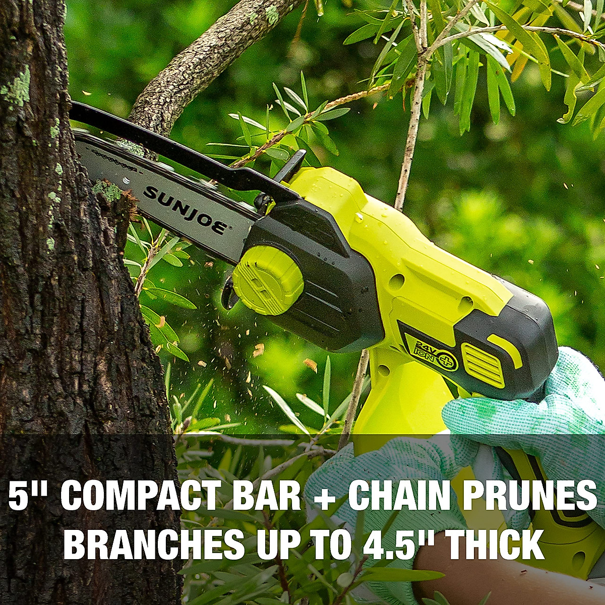 Sun Joe 24V Cordless Mini Chainsaw Bundle with Premium Oil and Battery