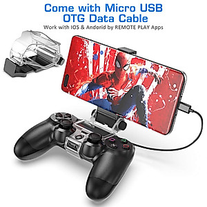 OIVO PS4 Controller Phone Mount Clip for Rmote Play, Mobile Gaming Clamp Bracket Phone Holder with Adjustable Stand Compatible with Dualshock 4 /PS4 Slim/PS4 Pro Controllers