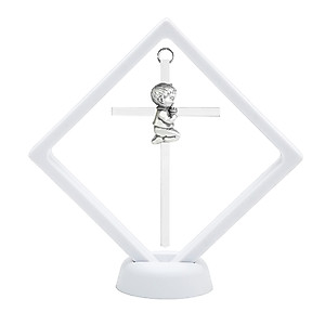 Christmas Gifts for Boy,Baby Baptism Wall Cross, Silver Blessing Christening Crosses, Baptismal Gifts from Godparents, First Holy Communion, Birthday, Baby Shower, White Display Box 4 Inch