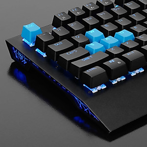 ENHANCE PBT Keycaps Set Doubleshot Key Caps Gaming Keyboard Upgrade Kit - Plastic Backlit Clear WASD Compatible with Mechanical Switches - Keycap Puller, Dust Brush and Microfiber Cloth - Blue