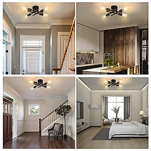 Lomoky Industrial 4-Light Semi Flush Mount Ceiling Light Fixture, Modern Black Close to Ceiling Light, Farmhouse Chandelier Ceiling Lamp for Hallway Kitchen Bedroom Living Room (2 Pack)