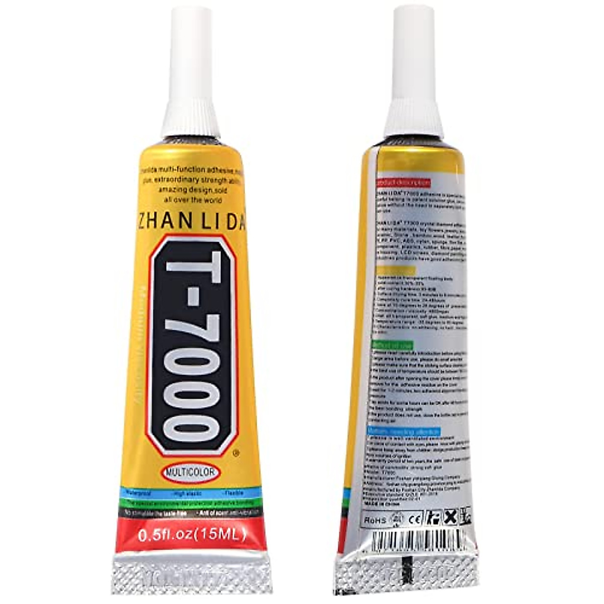 T-7000 Fabric Glue, Multi-Function Semi Fluid High Viscosity Mobile Phone Screen Repair Glues for Rhinestones Crafts, Rubber, Plastic, Jewelry Making, Wood, Leather Textile ((15ml, 2Pack))