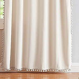 Pom-Pom Cream Velvet Curtain 84inches Long Window Drapes for Living Room Cotton Feel Soft Ivory Window Curtains for Bedroom Hotel Guest Room 42" W 2Panels