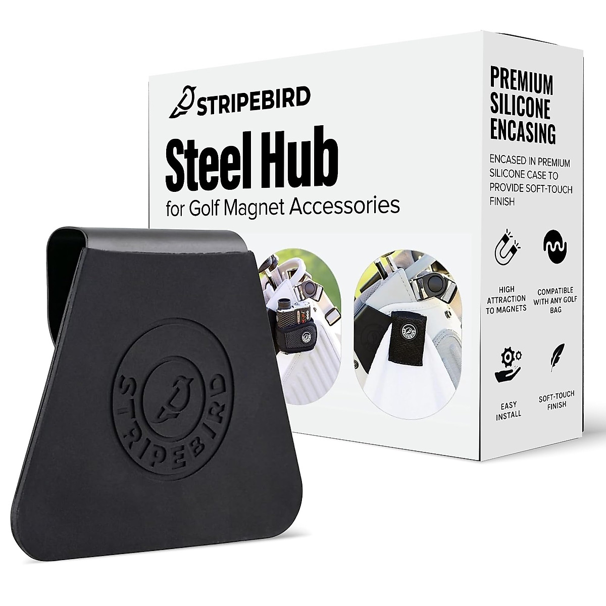 Stripebird - Golf Steel Hub for Magnetic Accessories (Stealth Black) - Golf Bag Attachment for Magnetic Products - Easily Access Magnetic Golf Accessories from Your Golf Bag (Black)