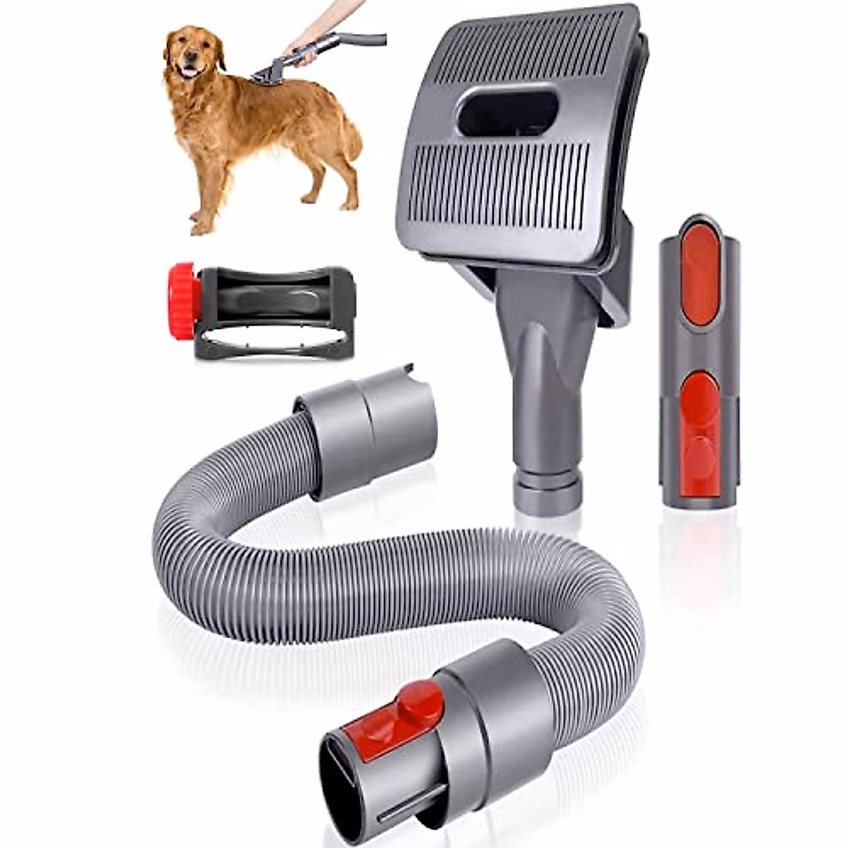 OPODEE Groom Tool Kit, Compatible for Dyson Vacuums, Pet Dog Brush Hair Vacuum Attachment for V7/8/10/12/15, for Long Medium Haired Dogs, Vacuum-Assisted Dog Groomer Self-Cleaning Mess-free Grooming