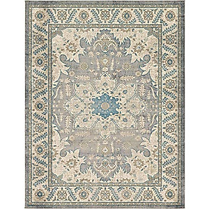 Unique Loom Salzburg Collection Classic Traditional Design Oriental Inspired Border Area Rug, 9 ft x 12 ft, Gray/Beige