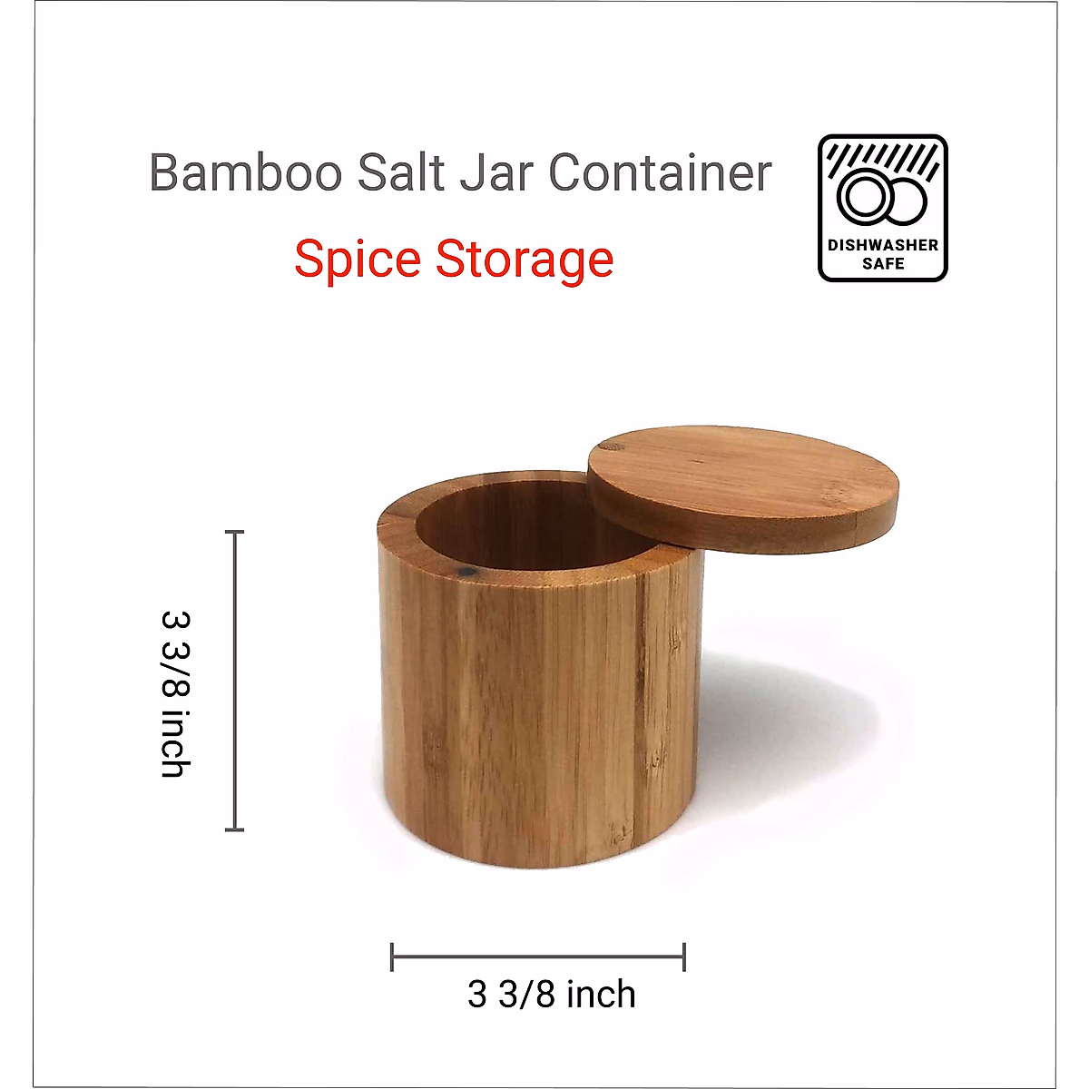 JapanBargain 4112, Bamboo Salt Boxes Spice Storage Containers With Magnetic Swivel Lid, 6 Ounce Capacity, One Pack