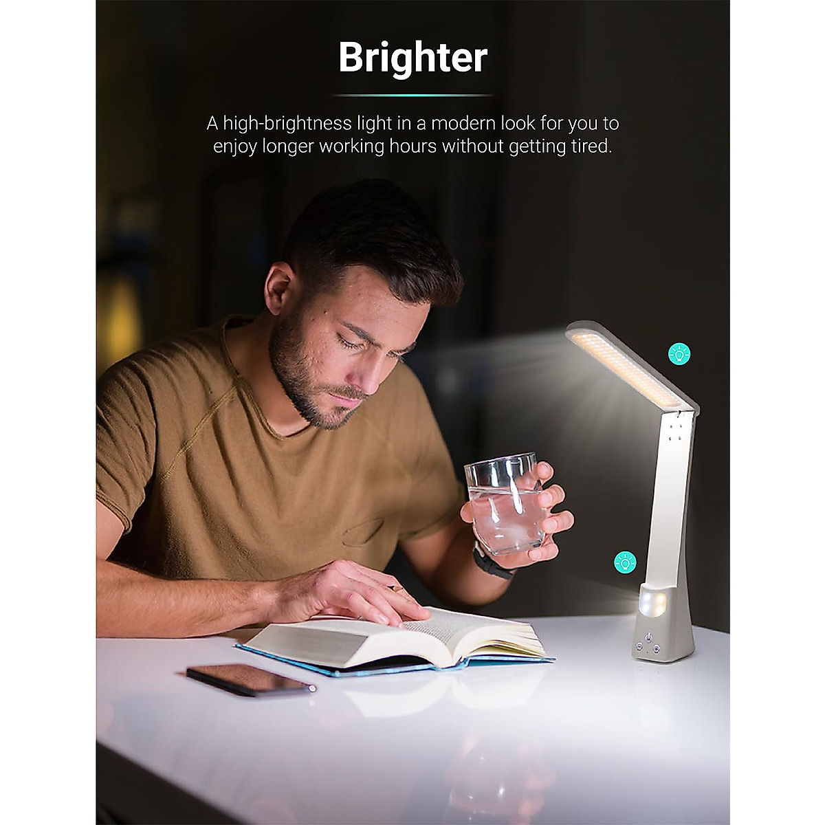 XINGYUNTREE LED Desk Lamp with Night Light Foldable Portable High Brightness Eye Care Lamp. Touch Control, Rechargeable, for Home Reading Light, Office and Dormitory (White 2.0)
